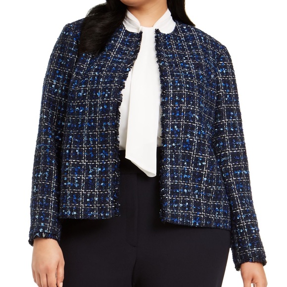 Calvin Klein | Jackets & Coats | Calvin Klein Womens Blue Frayed Plaid ...